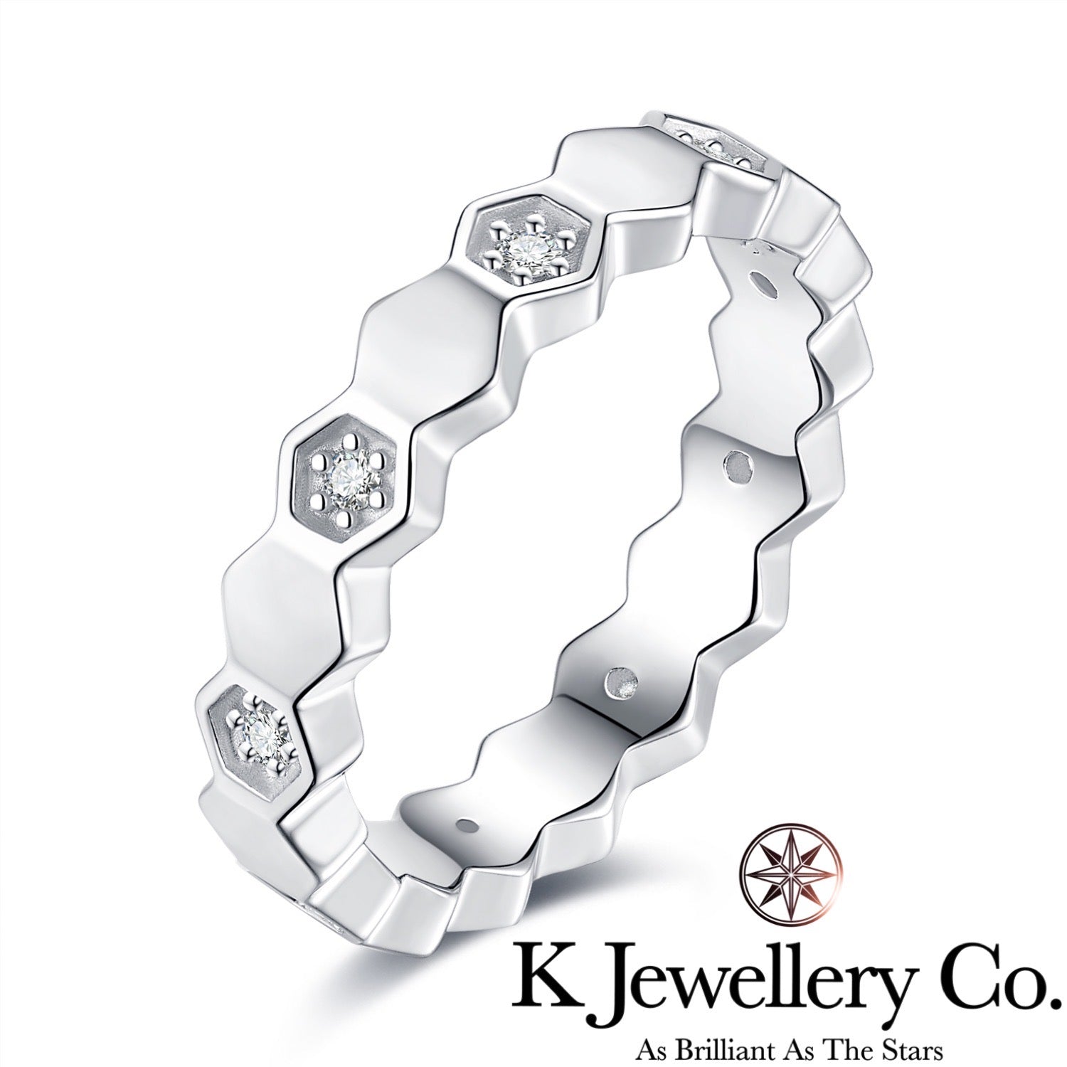 Moissanite Bee My Love Stacking Ring 莫桑石蜂巢排戒 – K Jewellery Co.